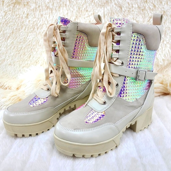 Pazzle | Shoes | Sale Pazzle Hologram 2 Chunky Heel Boots | Poshmark